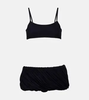 Alaïa Pleated Low-rise Bikini - Black