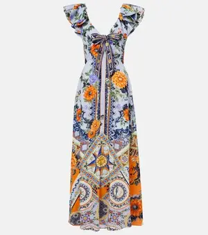 Camilla Printed Linen And Silk Maxi Dress - Multicoloured