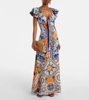 Camilla Printed Linen And Silk Maxi Dress