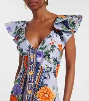 Camilla Printed Linen And Silk Maxi Dress