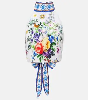 Camilla Embellished Halterneck Linen Top - Multicoloured