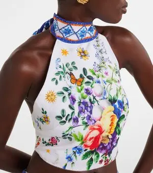 Camilla Embellished Halterneck Linen Top