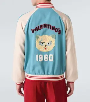 Valentino Garavani Logo Virgin Wool Varsity Jacket - Blue