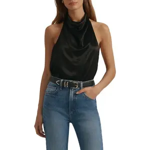 FAVORITE DAUGHTER The Ladies Night Satin Halter Top - Black
