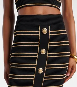 Balmain Ribbed-knit Striped Miniskirt