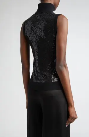 Michael Kors Sequin-embellished Sleeveless Cashmere Turtleneck Sweater