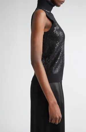 Michael Kors Sequin-embellished Sleeveless Cashmere Turtleneck Sweater
