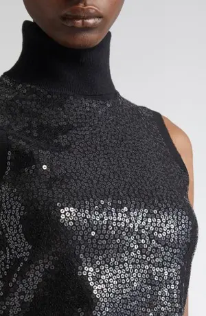 Michael Kors Sequin-embellished Sleeveless Cashmere Turtleneck Sweater
