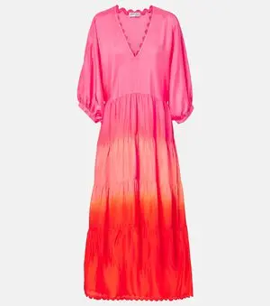 JULIET DUNN Scalloped Tie Silk Maxi Dress