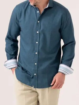KOY CLOTHING Long Sleeve Cotton Merino Wool Shirt - Teal