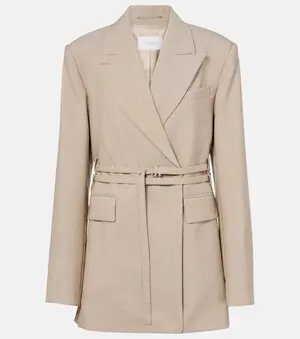 Sportmax Tubinga Belted Virgin Wool Blazer - Beige