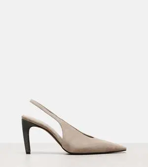 Brunello Cucinelli 80 Monili Suede Slingback Pumps