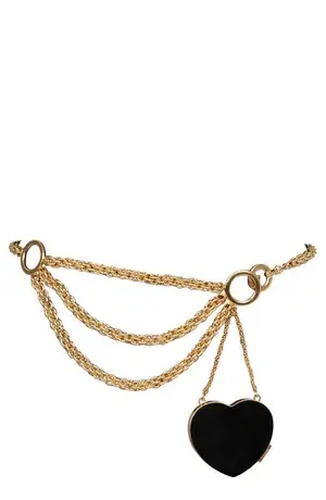 Jeffrey Campbell Bpm Heart Chain Belt - Black Suede Gold