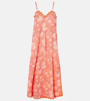 JULIET DUNN Floral Scalloped Cotton Slip Dress - Red