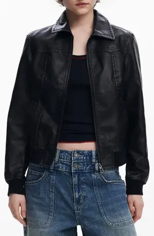 Desigual Faux Leather Biker Jacket - Black