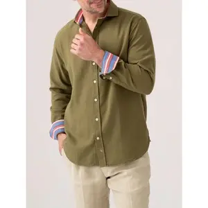KOY CLOTHING Brushed Cotton Long Sleeve Shirt - Olive
