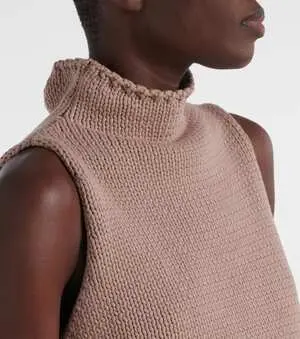 Alaïa Cropped Cotton-blend Turtleneck Top - Beige