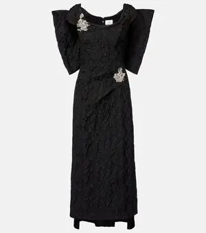 Erdem Embroidered Cloqué Jacquard Gown - Black