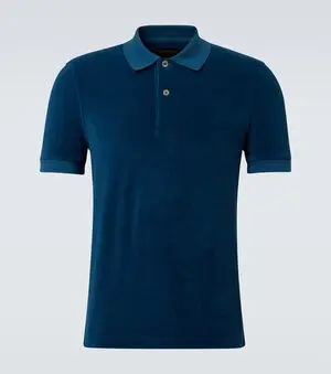 TOM FORD Cotton-blend Velvet Polo Shirt - Blue