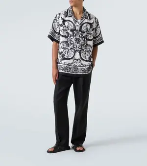 Dolce & Gabbana Linen Straight Leg Trousers - Black
