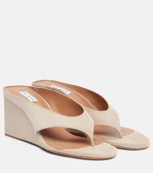 ALAÏA Cube 75 Suede Wedge Thong Sandals