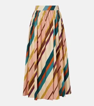 ADRIANA DEGREAS Striped Cotton-blend Maxi Skirt - Multicoloured