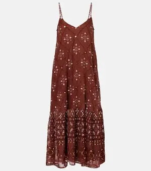 JULIET DUNN Printed Cotton Slip Dress - Brown