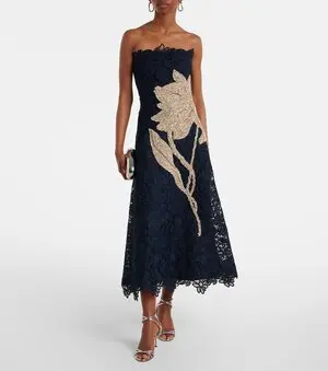 Costarellos Mariela Appliqué Lace Gown