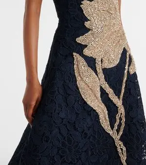 Costarellos Mariela Appliqué Lace Gown