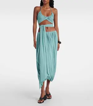 Alaïa Gathered Jersey Midi Skirt
