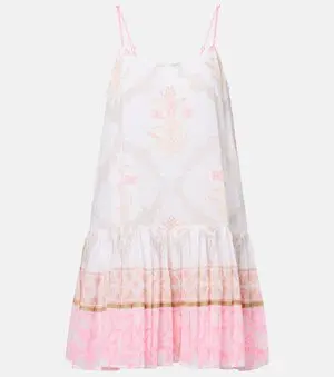 JULIET DUNN Floral Ruched Cotton Minidress - White