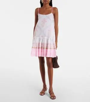 JULIET DUNN Floral Ruched Cotton Minidress