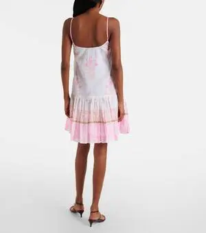 JULIET DUNN Floral Ruched Cotton Minidress