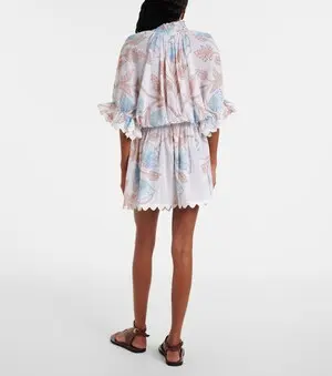JULIET DUNN Printed Scalloped Cotton Shirt Dress