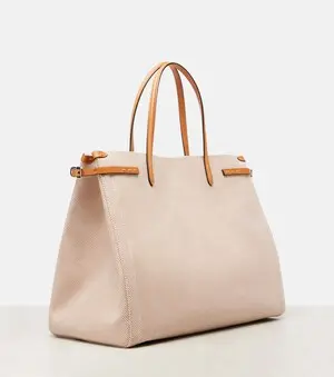 Valentino Garavani Antibes Leather-trimmed Canvas Tote Bag - Beige