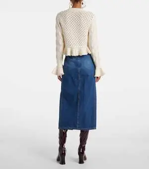 Chloé Ruffled Cotton, Wool, And Silk Cardigan - White