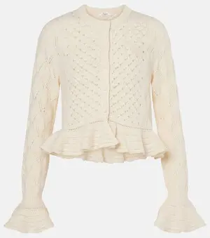 Chloé Ruffled Cotton, Wool, And Silk Cardigan - White