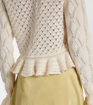 Chloé Ruffled Cotton, Wool, And Silk Cardigan - White