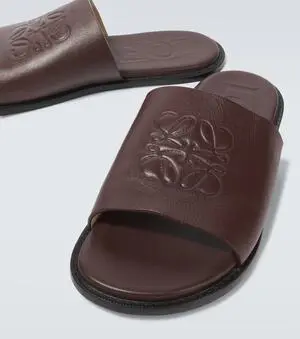 Loewe Paula's Ibiza Flex Anagram Leather Slides - Burgundy
