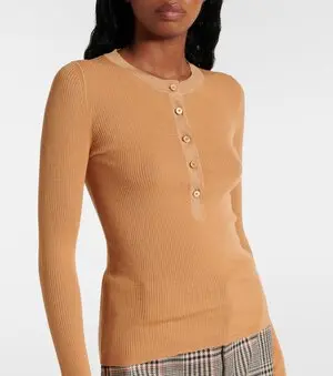 Chloé Ribbed-knit Henley Shirt - Orange