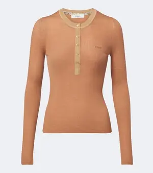 Chloé Ribbed-knit Henley Shirt - Pink