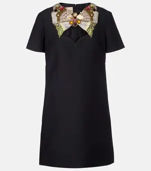 Valentino Garavani Embellished Wool And Silk Minidress - Black
