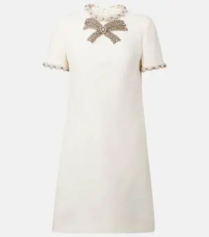 Valentino Garavani Embellished Wool And Silk Minidress - White