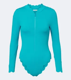 Marysia North Sea Scalloped Rashguard Swimsuit - Blue