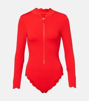Marysia North Sea Scalloped Rashguard Swimsuit - Red