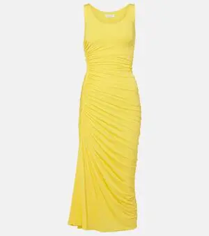 Alaïa Asymmetric Gathered Jersey Midi Dress