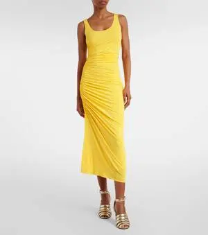 Alaïa Asymmetric Gathered Jersey Midi Dress