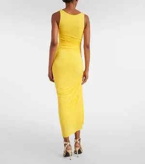 Alaïa Asymmetric Gathered Jersey Midi Dress