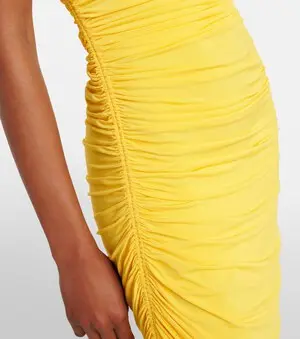 Alaïa Asymmetric Gathered Jersey Midi Dress