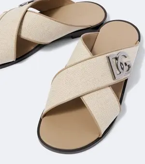 Dolce & Gabbana Leather-trimmed Canvas Slides